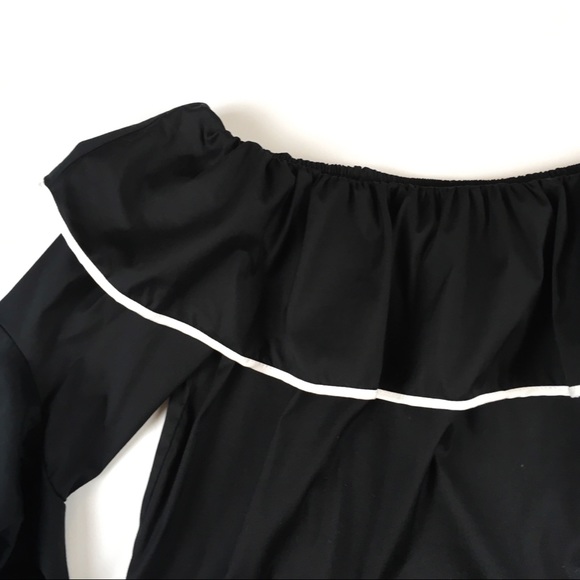 Zara | Tops | Zara Off The Shoulder Ruffle Top Blackwhite S | Poshmark